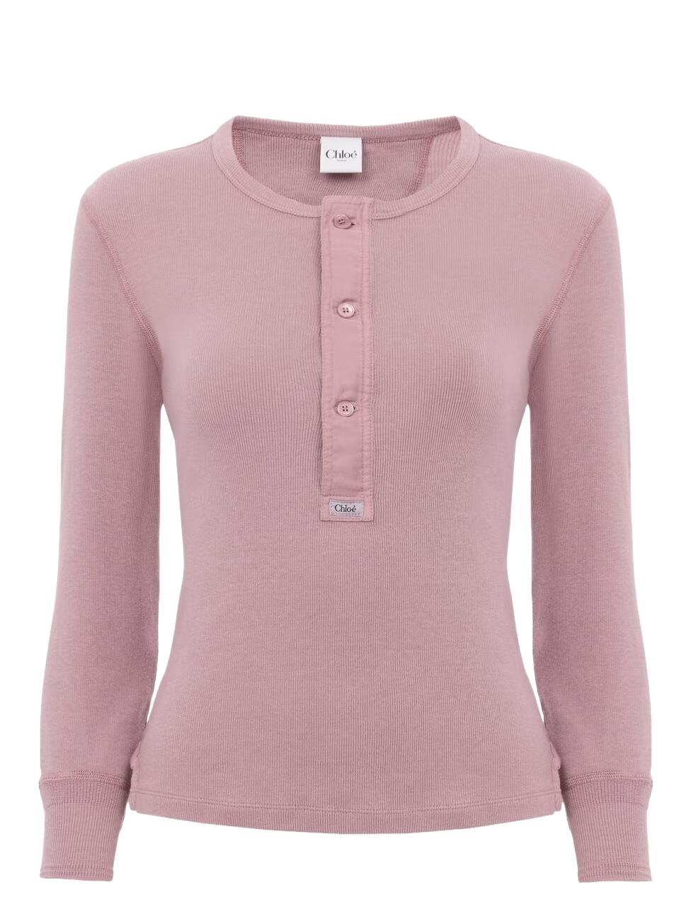 CHLOÉ Chloé Fitted Henley Knit Shirt with Mother-of-Pearl Buttons